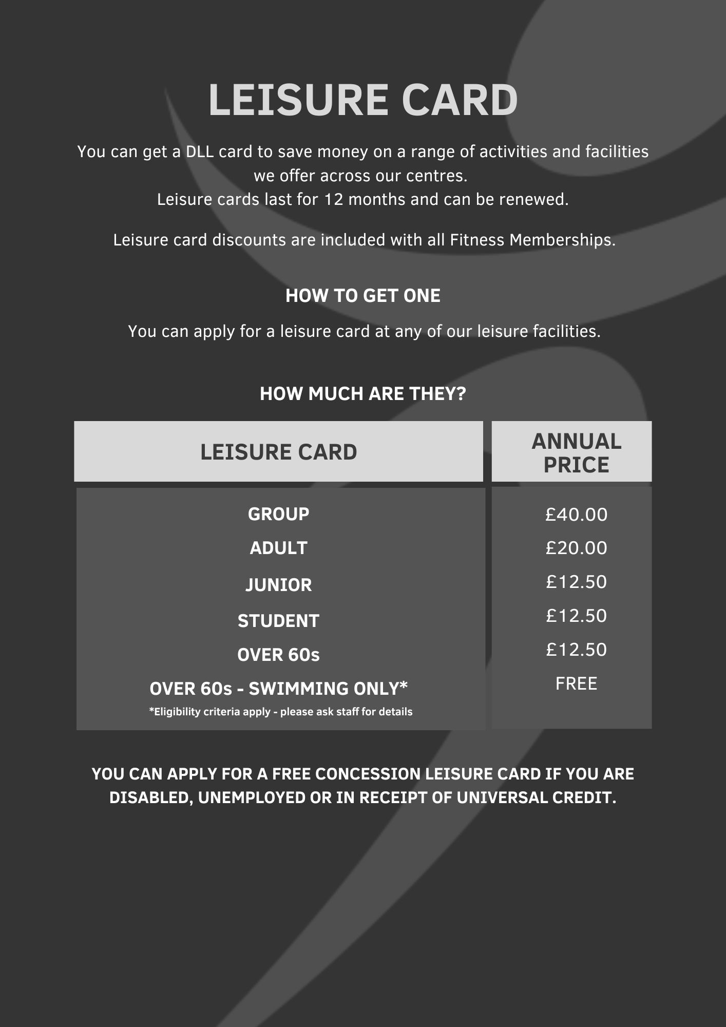 Admission prices – Denbighshire Leisure Ltd